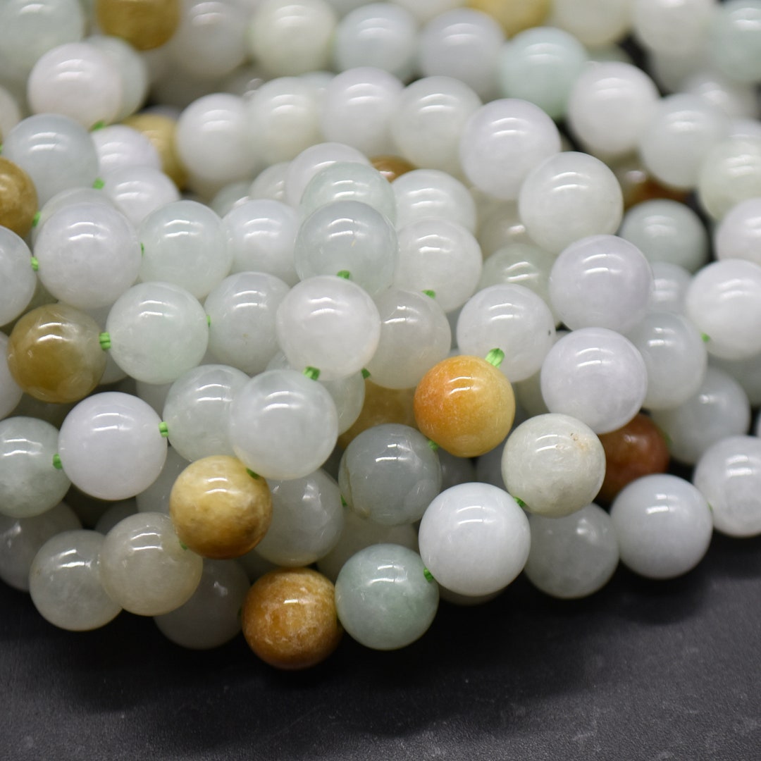 Jadeite Jade (with Brown Colours) Round Beads - 8mm - 14" Strand ...