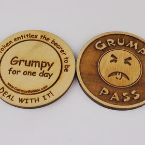 100 GRUMPY PASS Laser Engraved Wood Token - Etsy