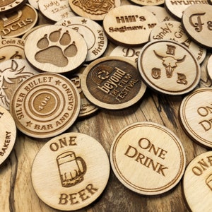 50 Custom Laser Engraved Wooden Beer Tokens - Etsy