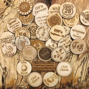 250 Wooden Custom Logo Drink Tokens --laser Engraved - Etsy