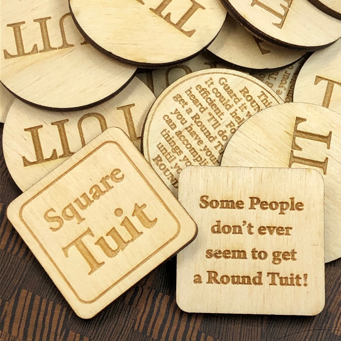 50 Square Tuit . Laser Engraved Wood Token | Etsy