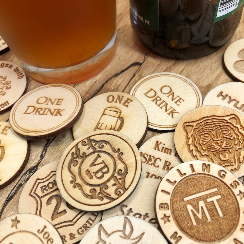 100 Custom Drink Tokens --laser Engraved - Etsy