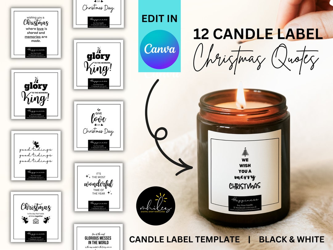 12 Christmas Quotes Candle Label Design Template, Editable Canva ...