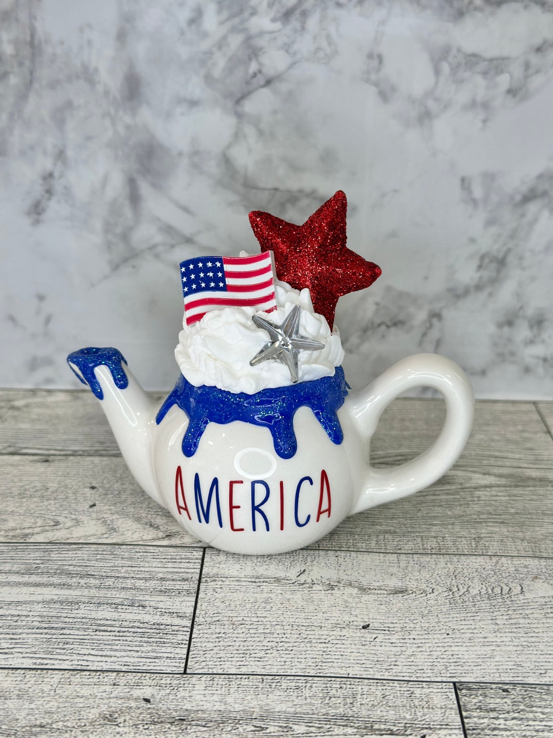 Mini Teapot, Teapot Decor, Patriotic, Patriotic Teapot, Tiered Tray ...
