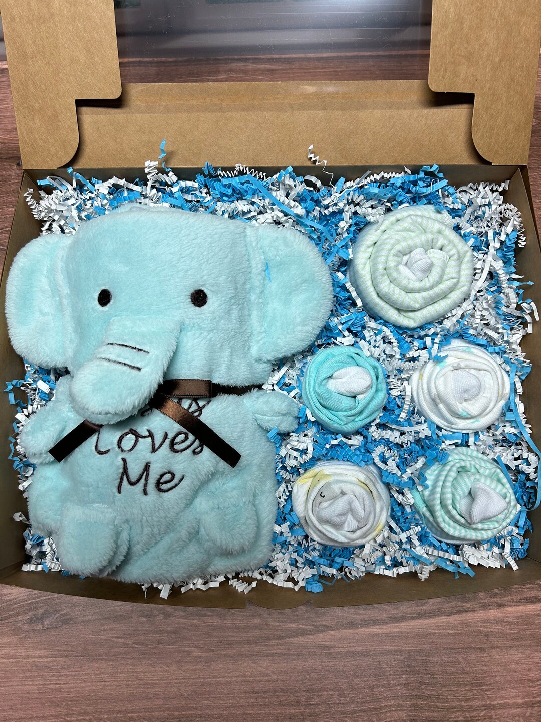 Religious Baby Gift Jesus Loves Me Blue Elephant Blanket and Onesie ...