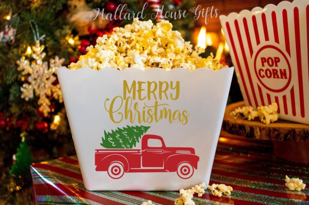 Custom Merry Christmas Popcorn Tub Red Truck 56 Ford Party Favor Custom ...