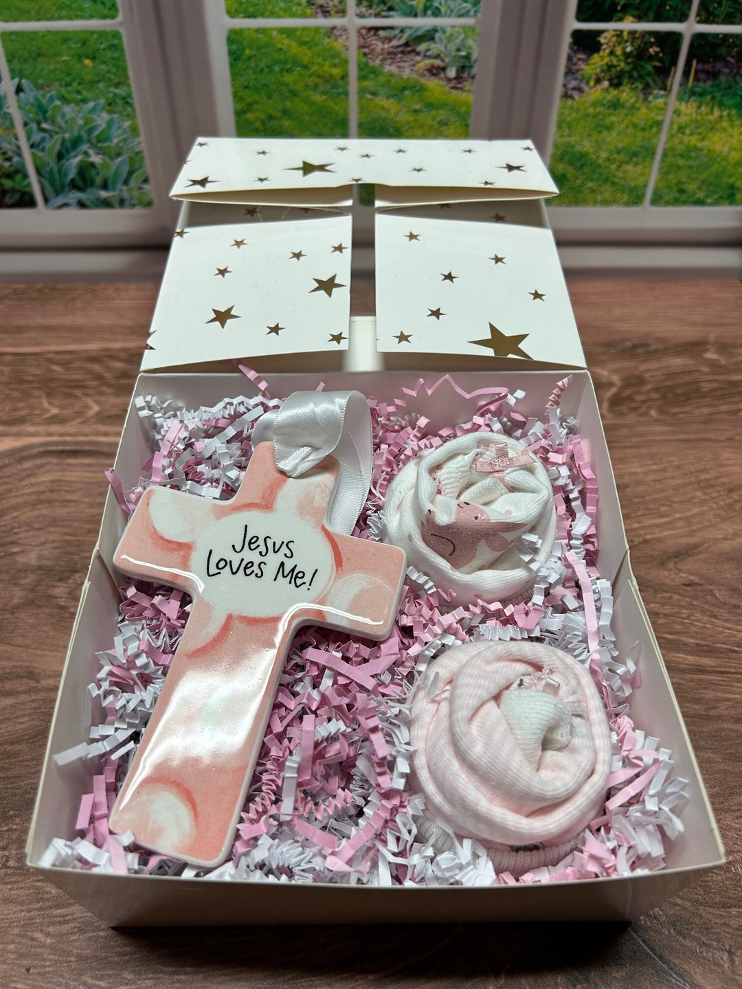 Religious Baby Gift Set Jesus Loves Me Cross and Onesie Cupcakes Gift ...