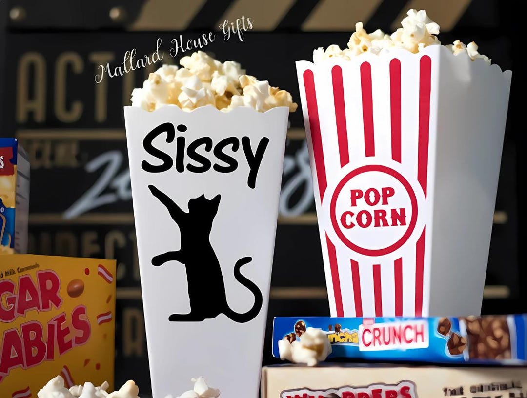 Personalized Cat Themed Popcorn Tub Individual Size Reaching Cat Kitten ...