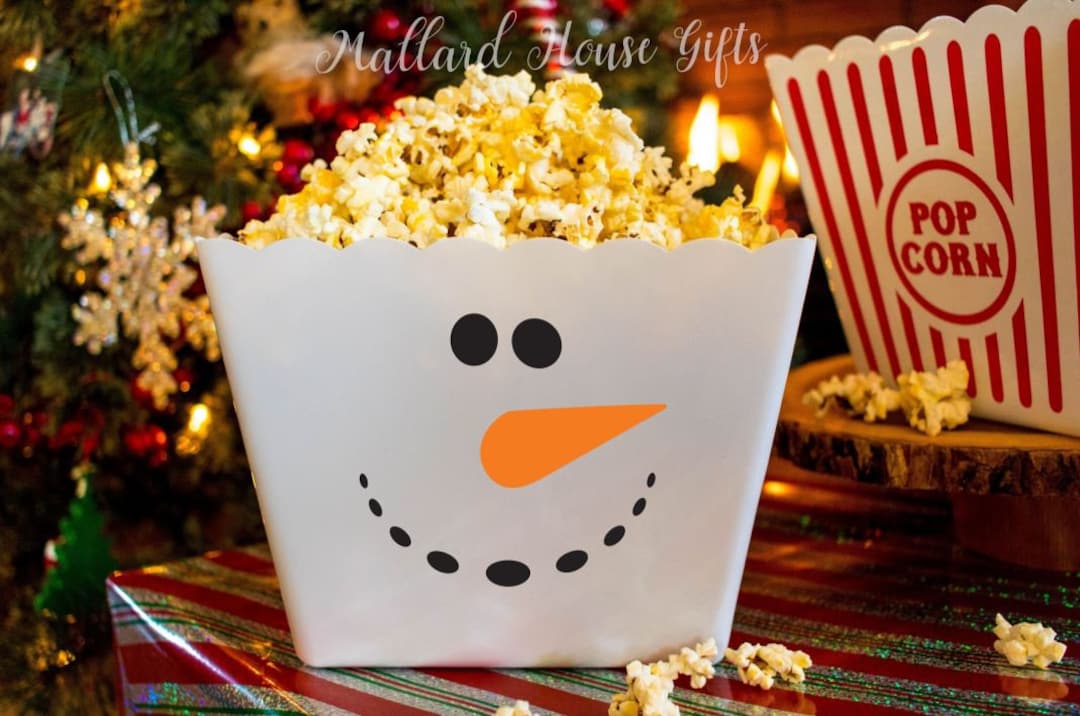 Custom Snowman Popcorn Tub Christmas Party Favor Popcorn Bowl Snowman ...