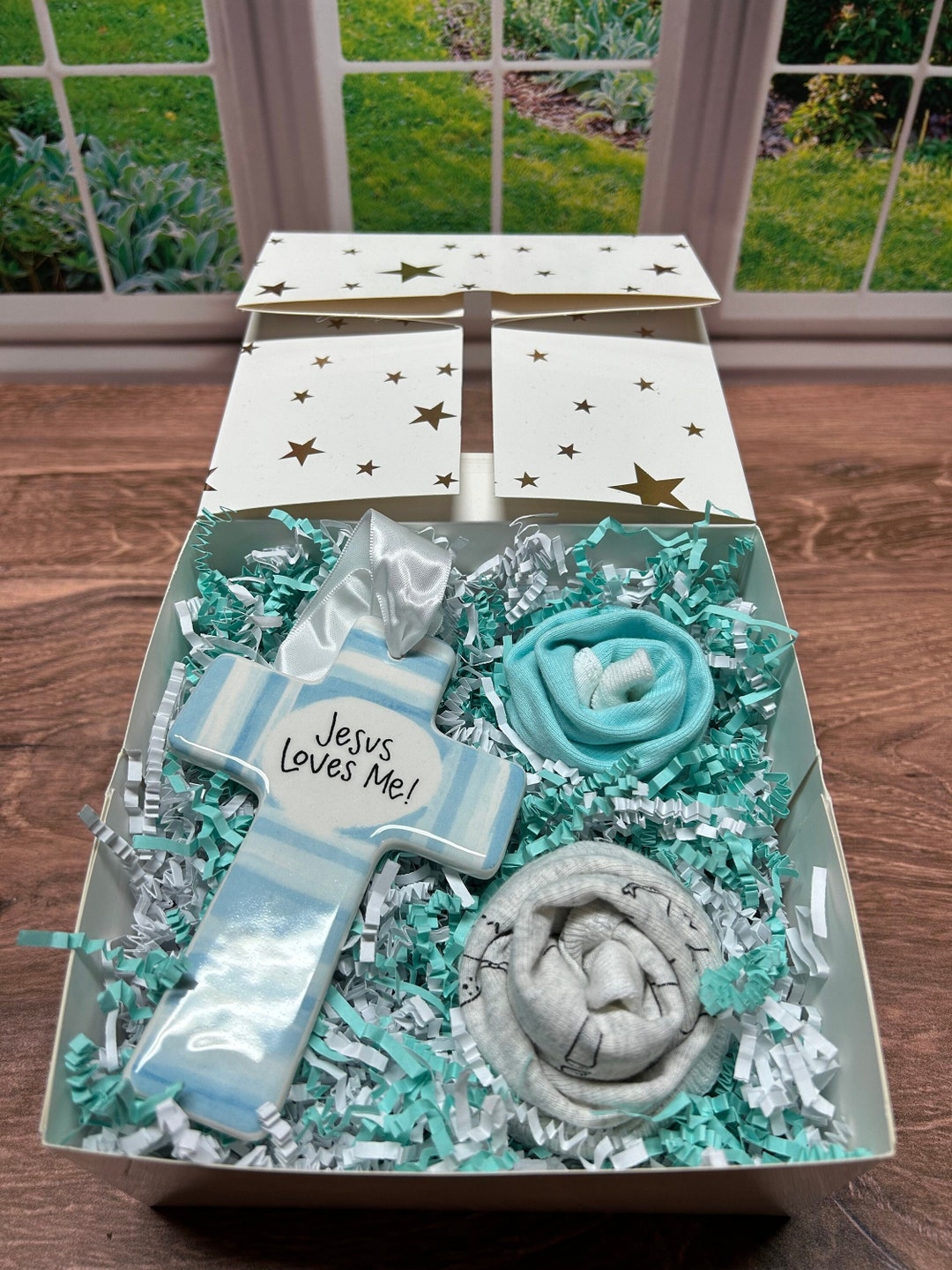 Religious Baby Gift Set Jesus Loves Me Cross and Onesie Cupcakes Gift ...