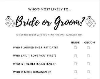 Who's More Likely Bridal Shower Game, Whos More Likely Wedding Shower ...