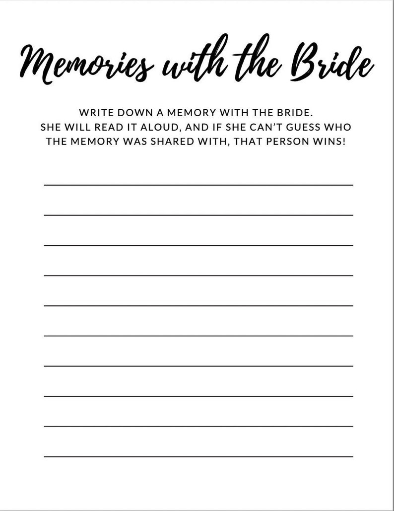 Memories With the Bride Bridal Shower Game - Etsy