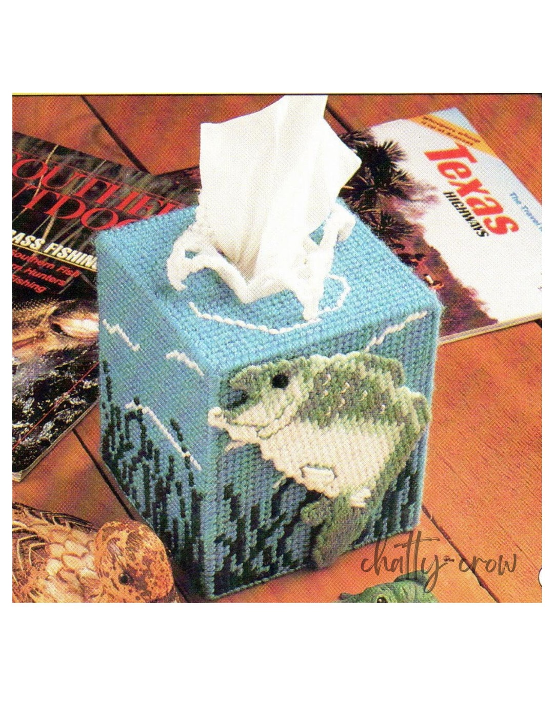 Plastic Canvas Fish Tissue Box Cover Pattern, Fisherman Decor (PDF ...