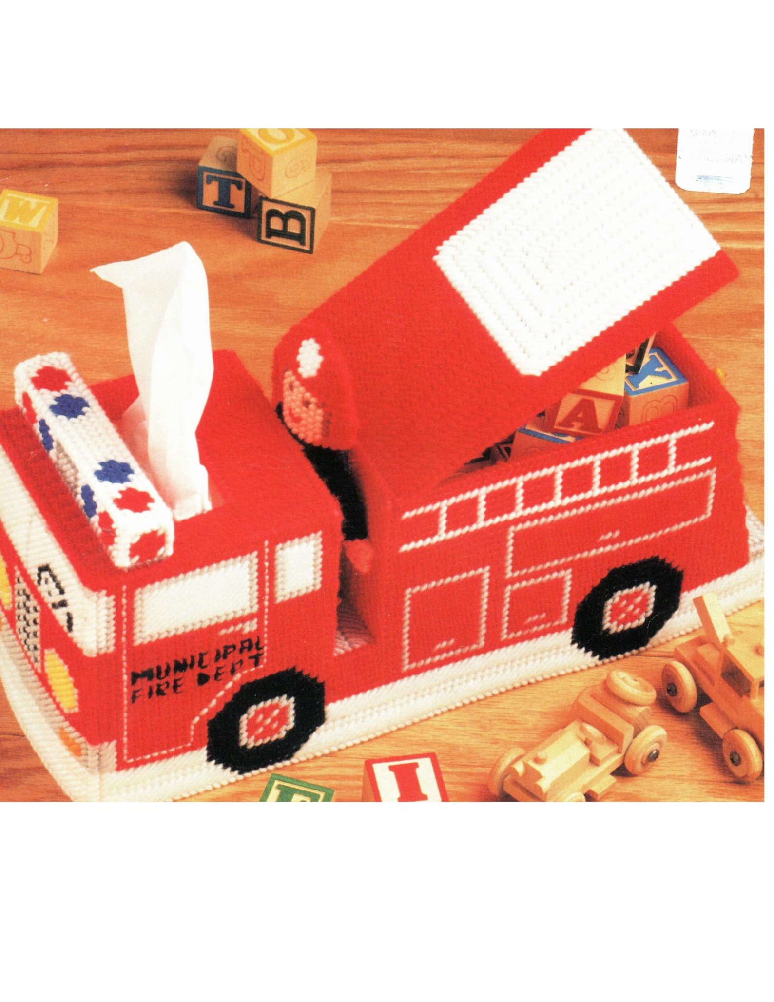 Vintage Plastic Canvas Fire Truck Tissue Cover Pattern (PDF Download ...