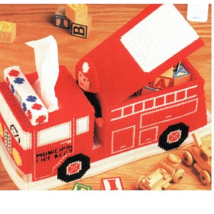 Vintage Plastic Canvas Fire Truck Tissue Cover Pattern (PDF Download ...