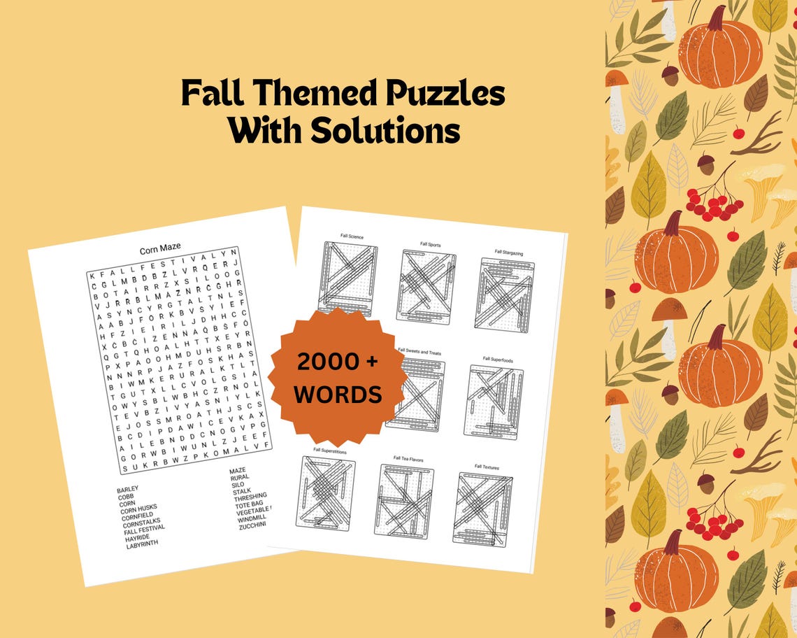115 Fall Autumn Themed Word Search Puzzles Printable PDF Instant ...
