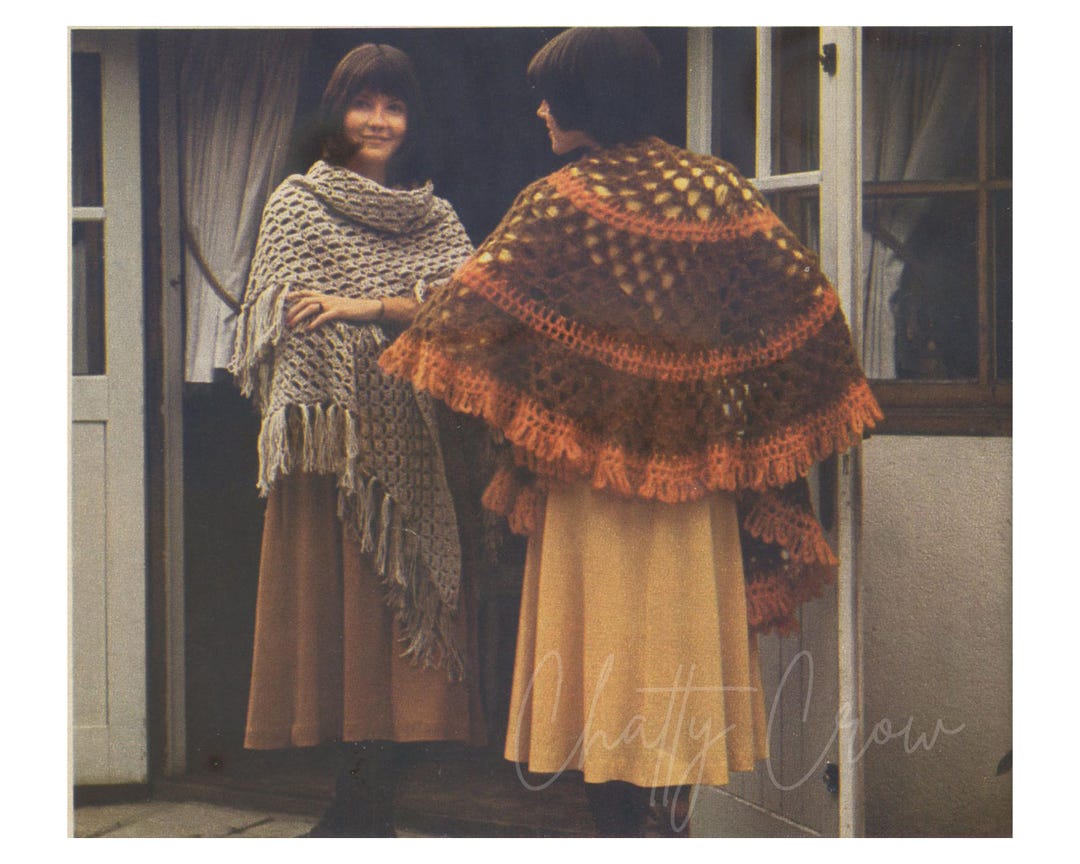 Vintage Crochet Shawl Capelet Pattern Bundle: 70s Retro Style (PDF ...