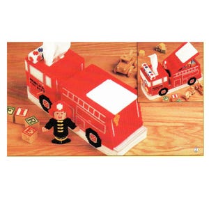 Vintage Plastic Canvas Fire Truck Tissue Cover Pattern (PDF Download ...