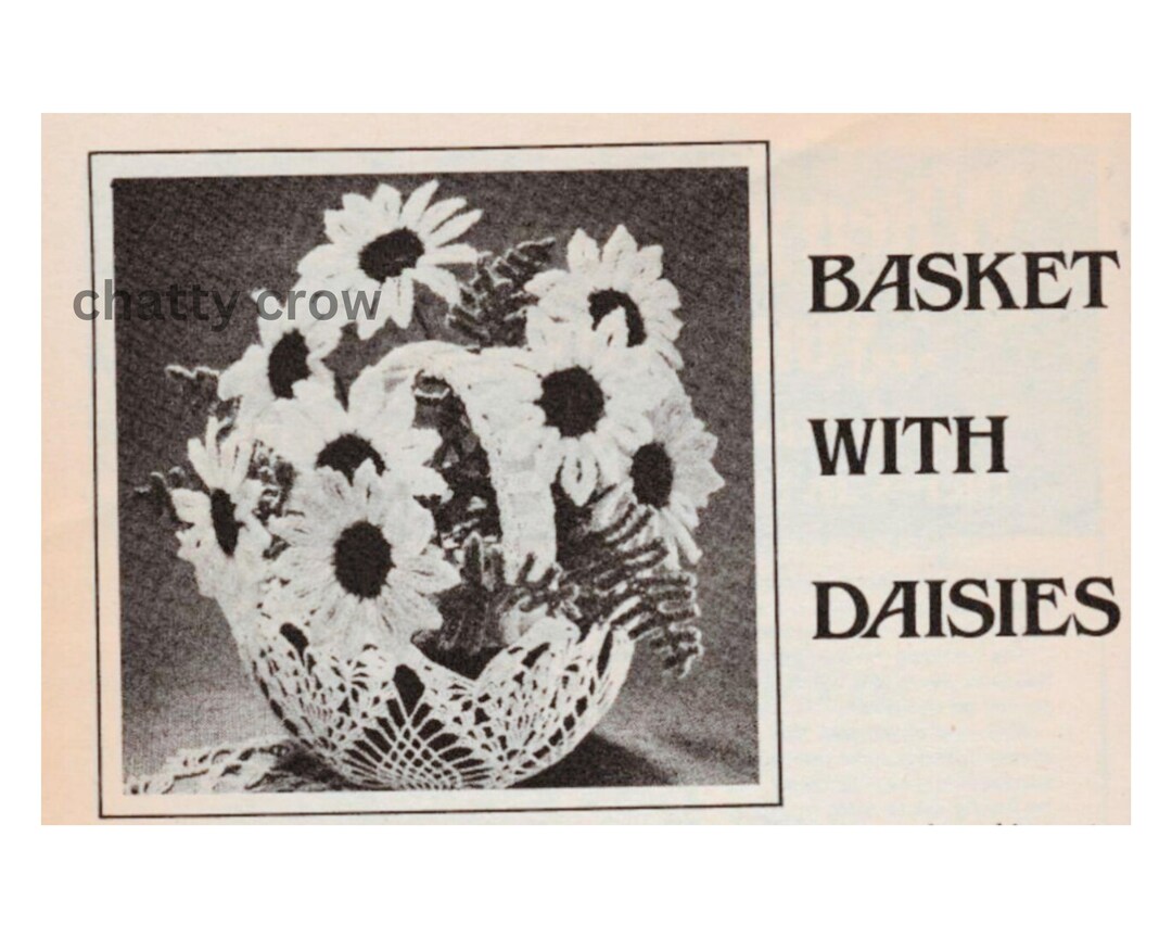 Vintage Crochet Basket With Daisies Pattern Retro 80s Workbasket ...