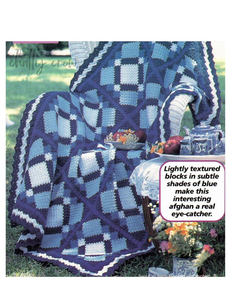 Vintage Delft Crochet Afghan Pattern: Textured 90s Blanket (PDF Digital ...