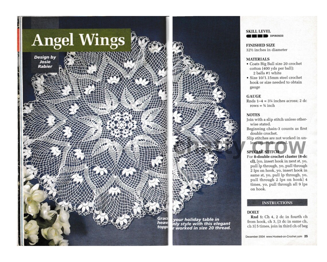 Vintage Crochet Angel Wings Doily Pattern: Size 20 Cotton (PDF Digital ...