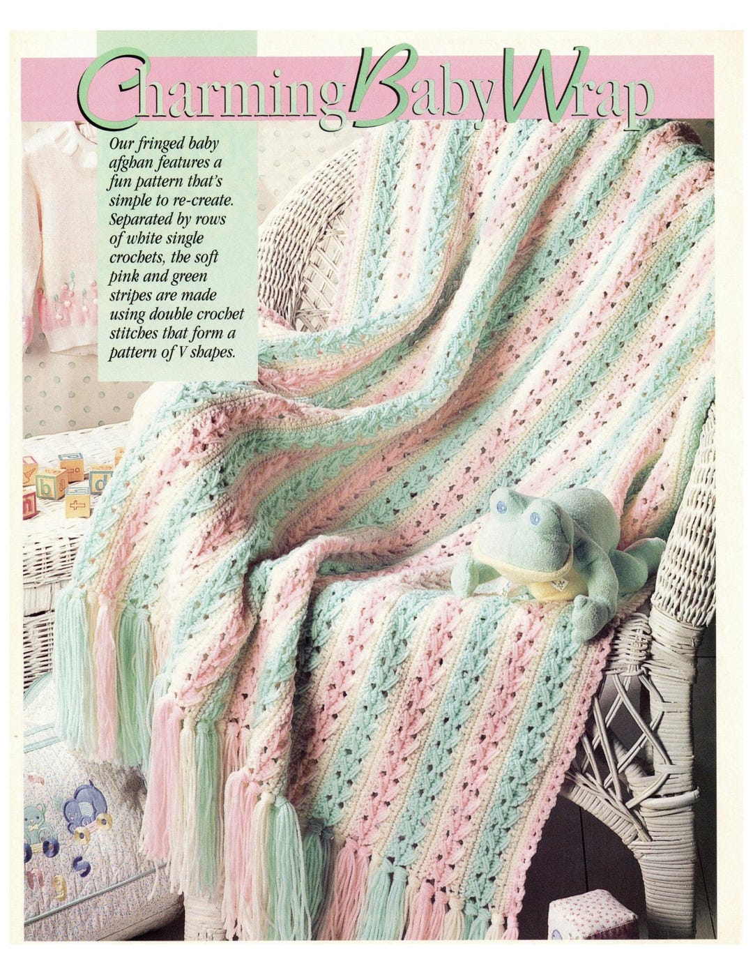 Vintage Fringed Crochet Baby Afghan Pattern: 90s V-stitch Blanket (PDF ...