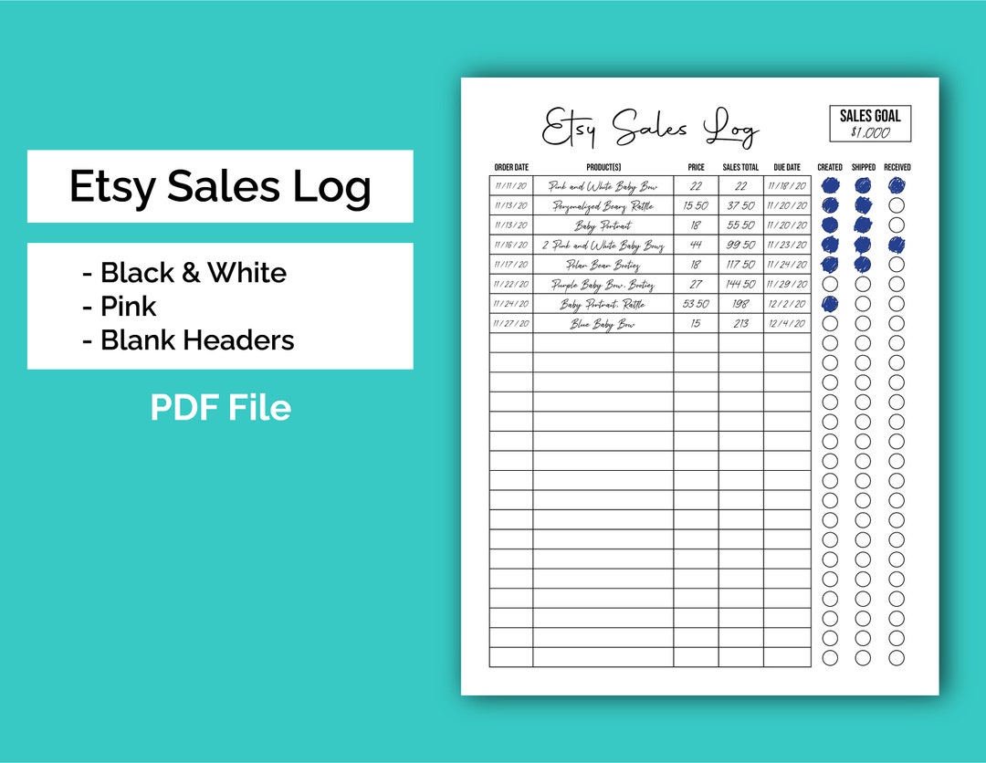 Etsy Sales Log | Printable | Sales Tracker | US Letter | PDF Planner ...