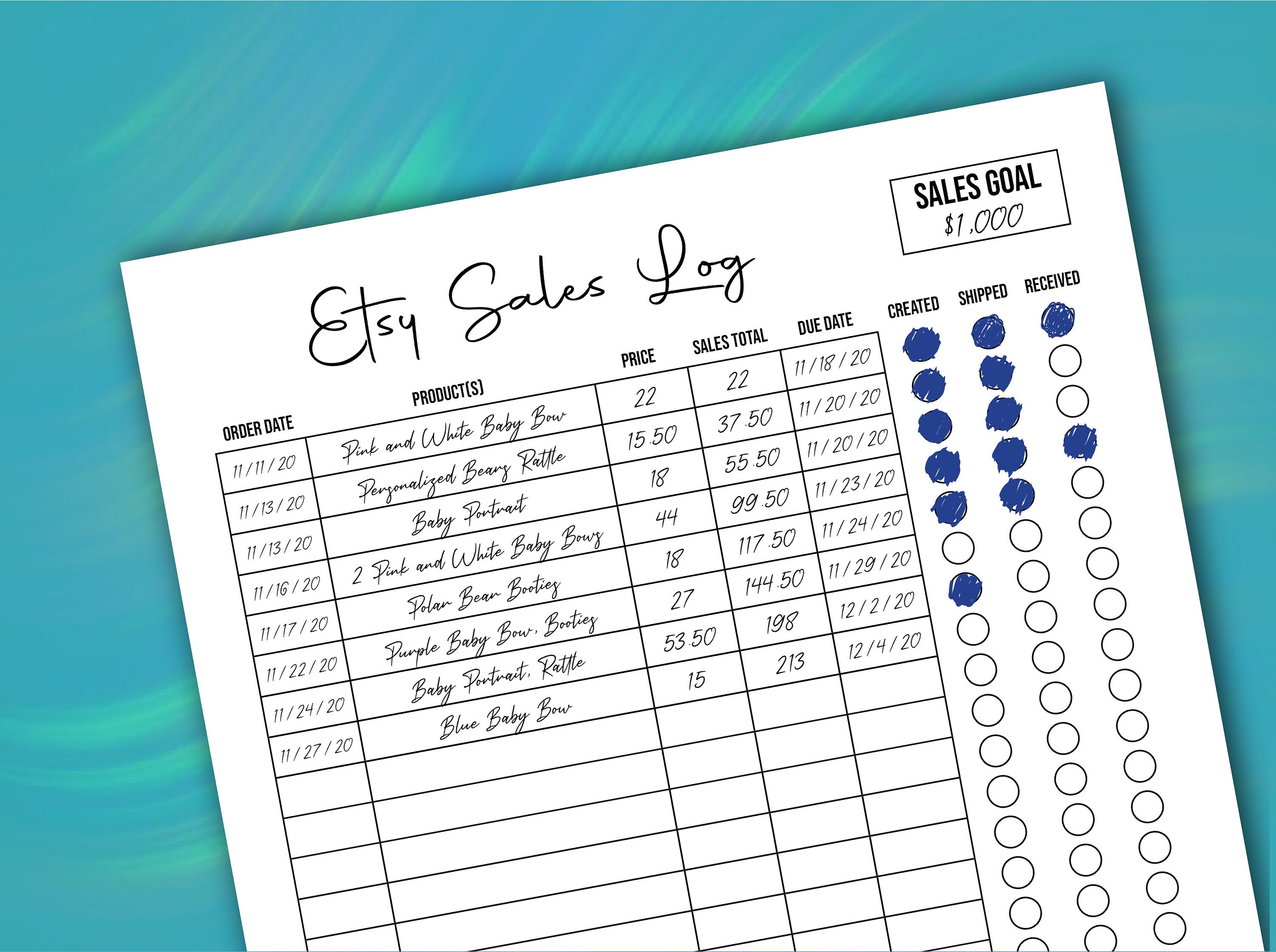 Etsy Sales Log | Printable | Sales Tracker | US Letter | PDF Planner ...