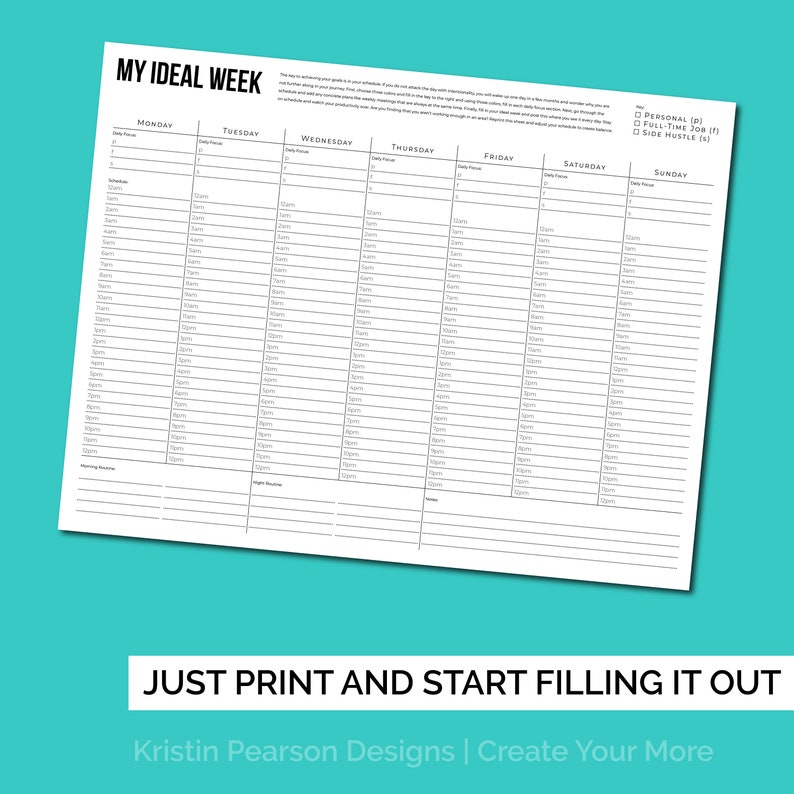 Ideal Week Planner for Side Hustlers & Entrepreneurs PDF | Etsy