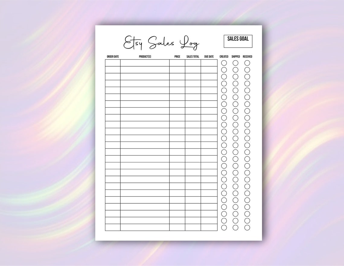 Etsy Sales Log | Printable | Sales Tracker | US Letter | PDF Planner ...