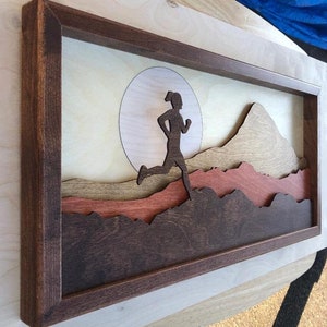 Female Runner 3D Wood Shadow Box Wood Scene Inlaid Laser Cut / Cross ...
