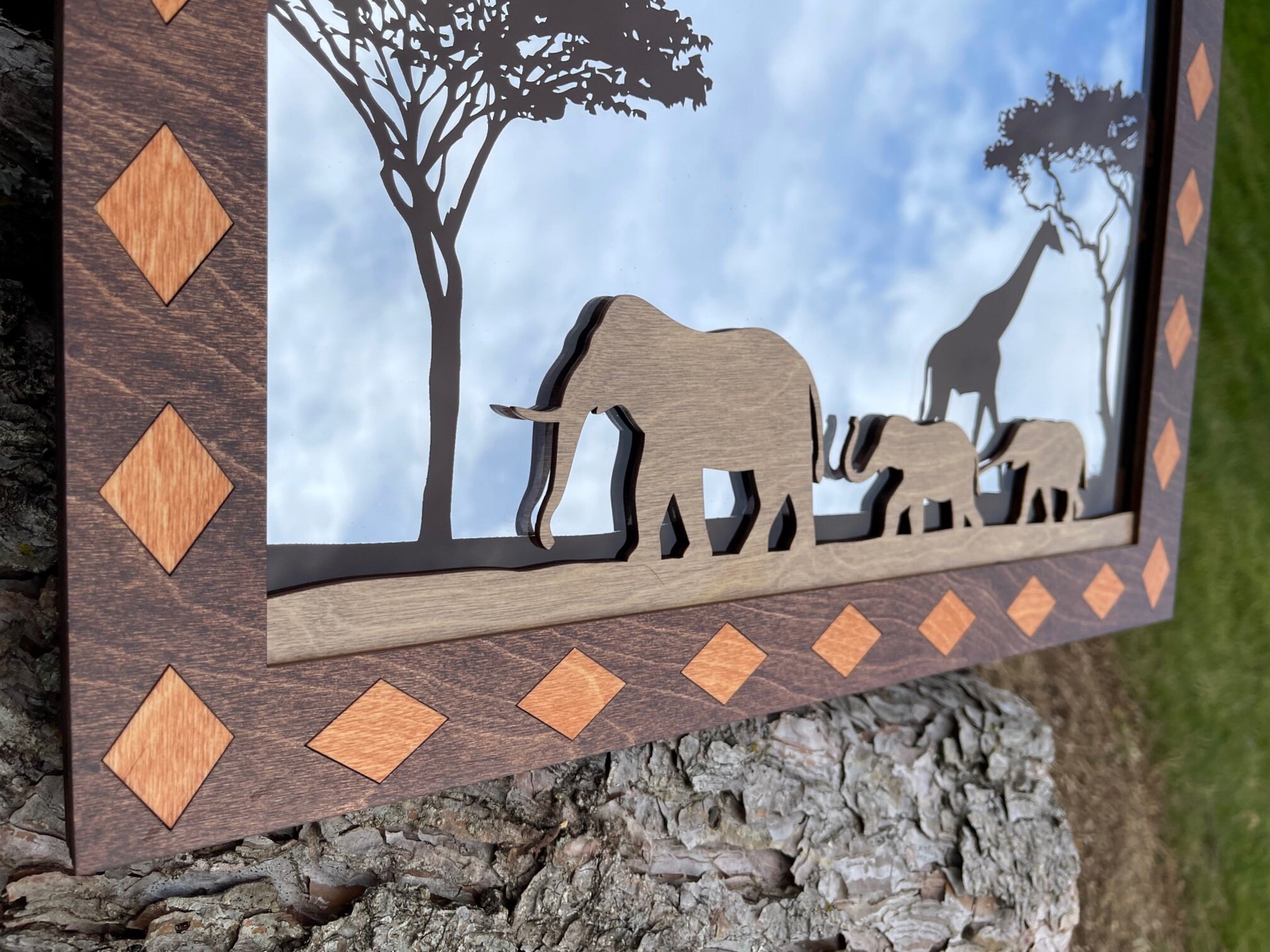 Mirror Wall Decor 3D African Wildlife Layered Wood Etched and | Etsy
