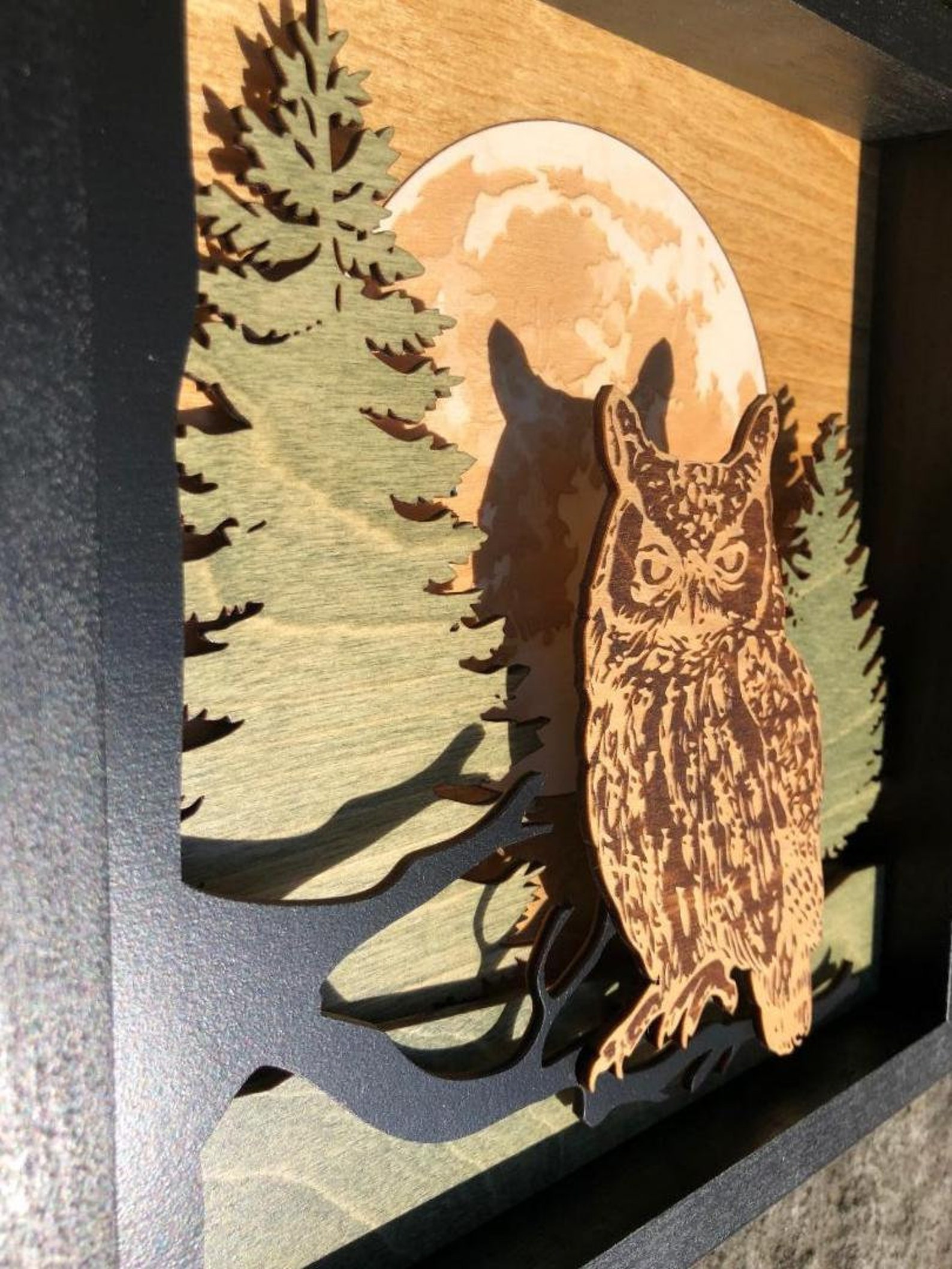 Owl in Forest 3D Wood Shadow Box Scene / Laser Cut - Etsy