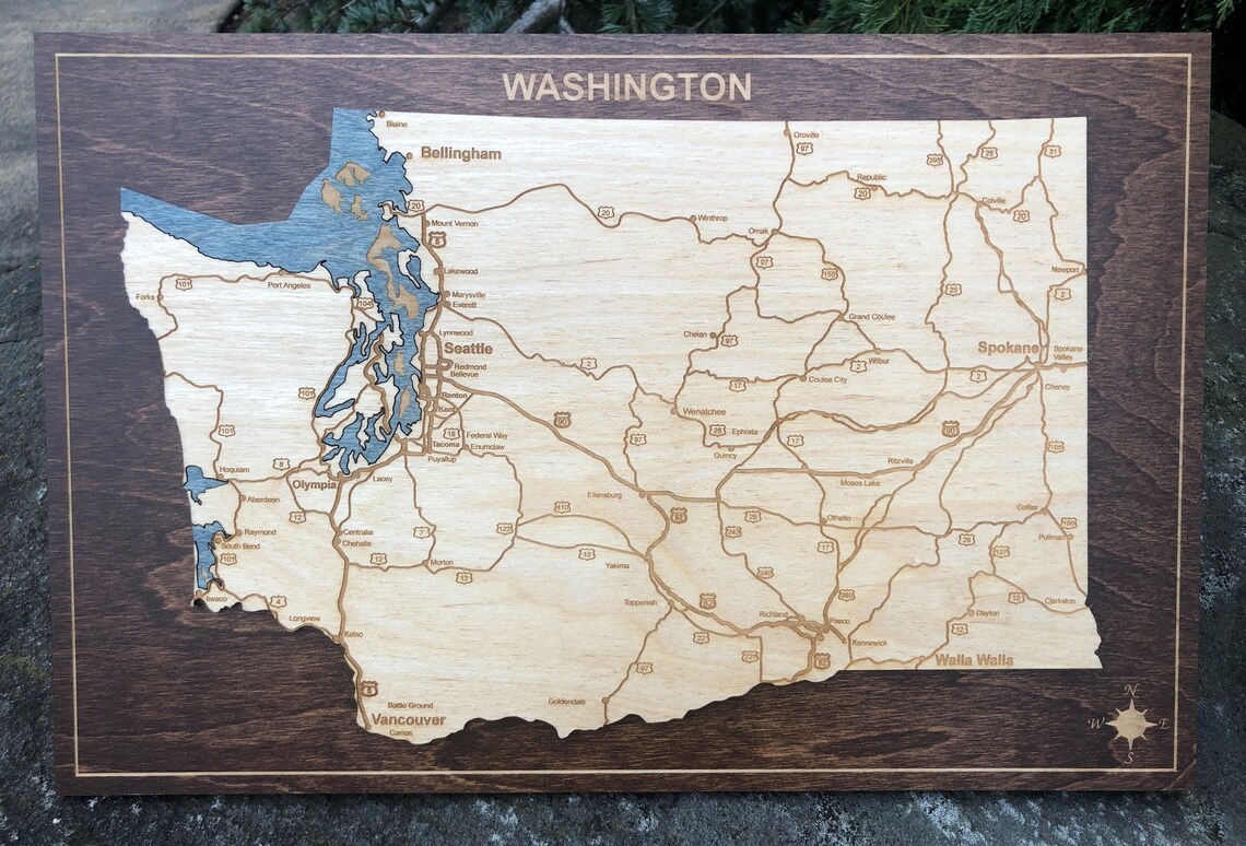 Washington State Map Wall Plaque / 3D Layered Wood / Hand - Etsy