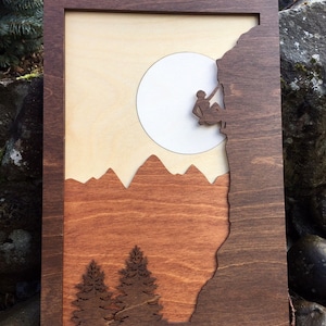 Mountain Rock Solo Female Climber 3D Wood Shadow Box Laser Cut Scene ...