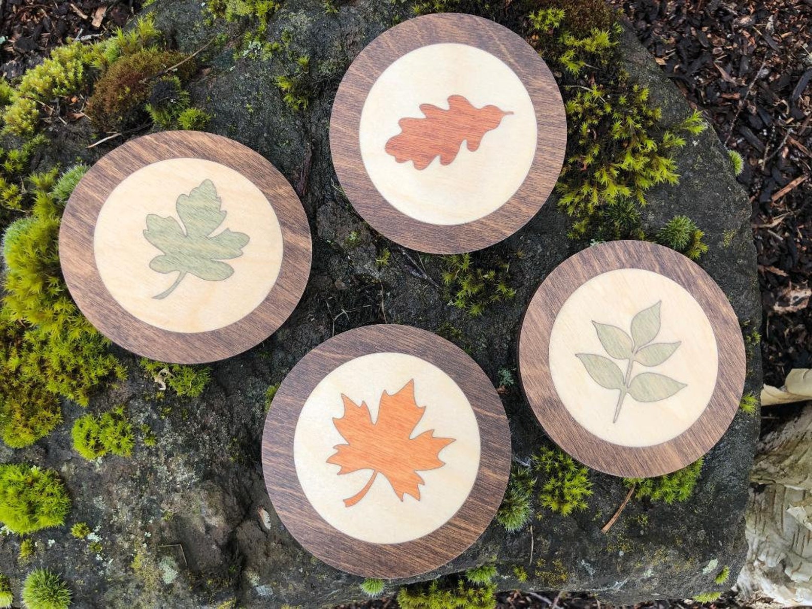 Leaf Leaves Wood Beverage Coasters Set of 4 in Stand / | Etsy
