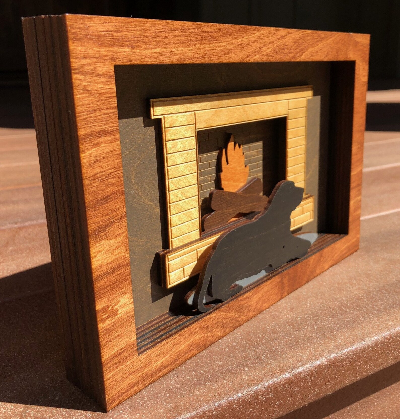 Black Lab Dog by Fireplace 3D Shadow Box Wood Scene / Labrador | Etsy