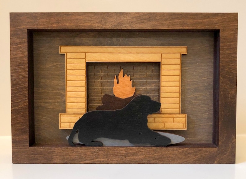 Black Lab Dog by Fireplace 3D Shadow Box Wood Scene / Labrador - Etsy
