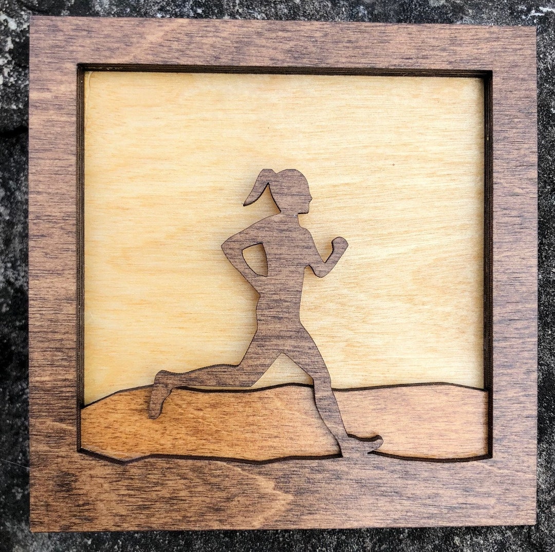 Female Runner Jogger 3D Wood Shadow Box 4"x4" Small Creations Scene ...