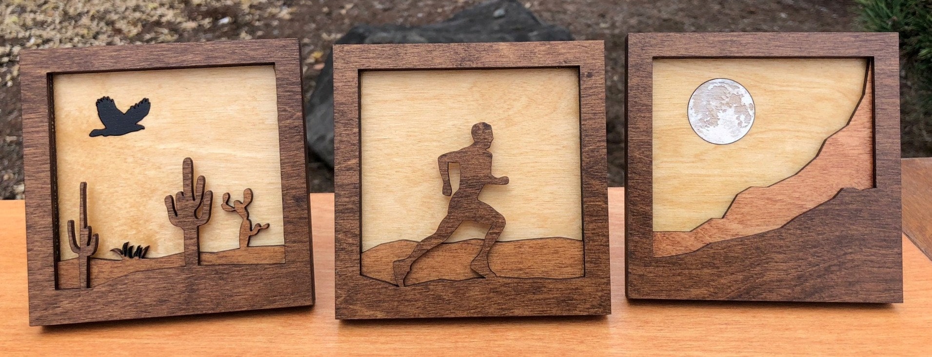Female Runner Jogger 3D Wood Shadow Box 4x4 Small | Etsy