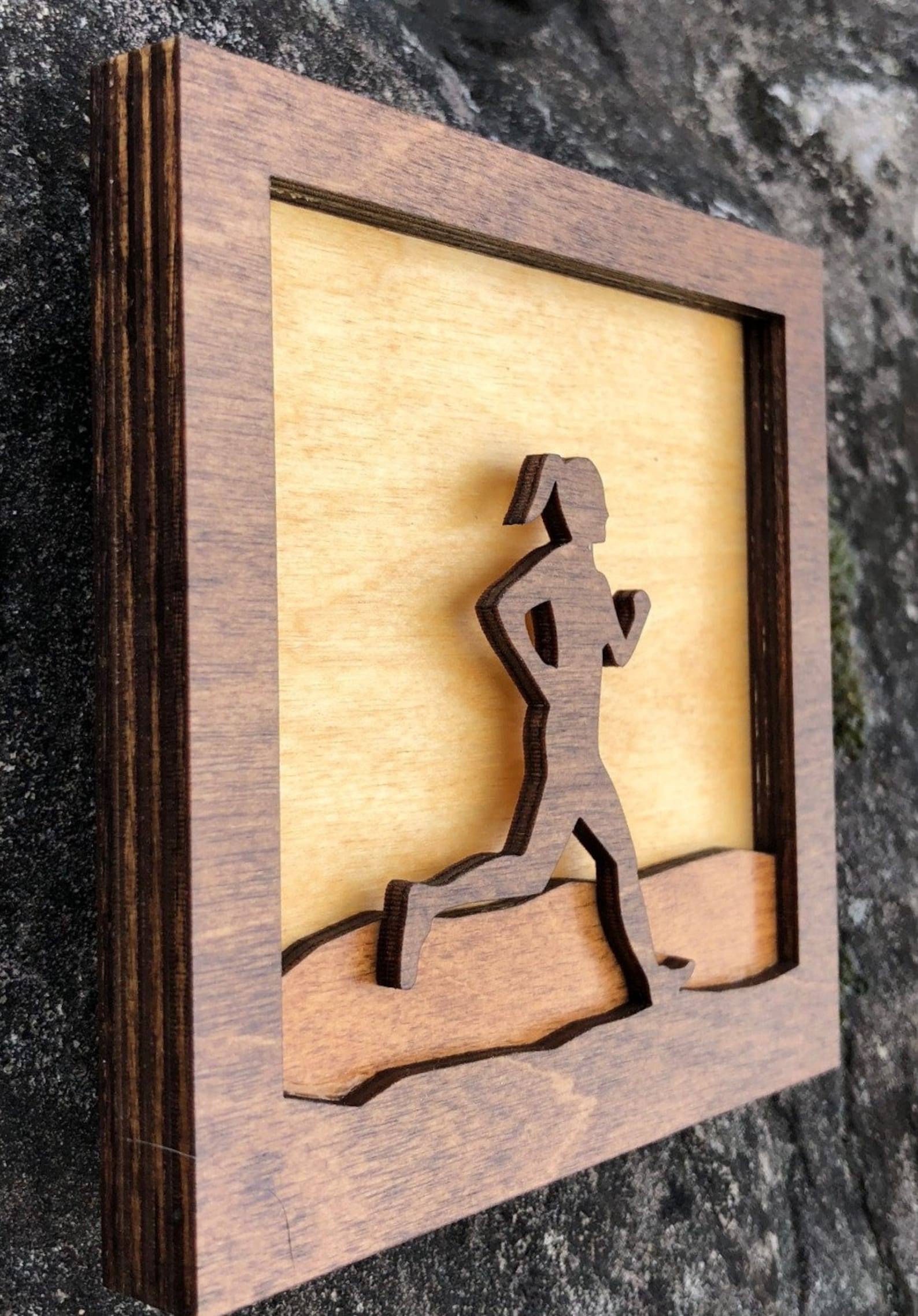 Female Runner Jogger 3D Wood Shadow Box 4x4 Small | Etsy