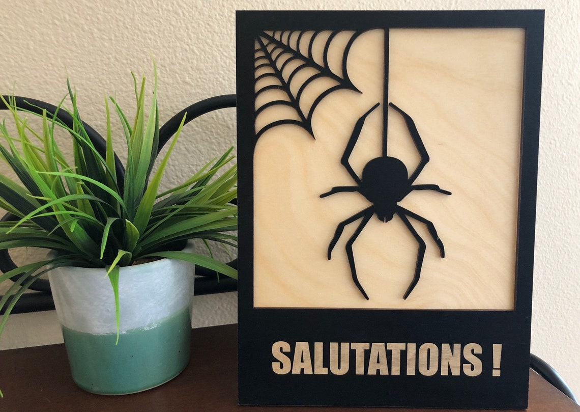 Spider and Web Salutations Wall Plaque / 3D Wood Laser Cut and - Etsy