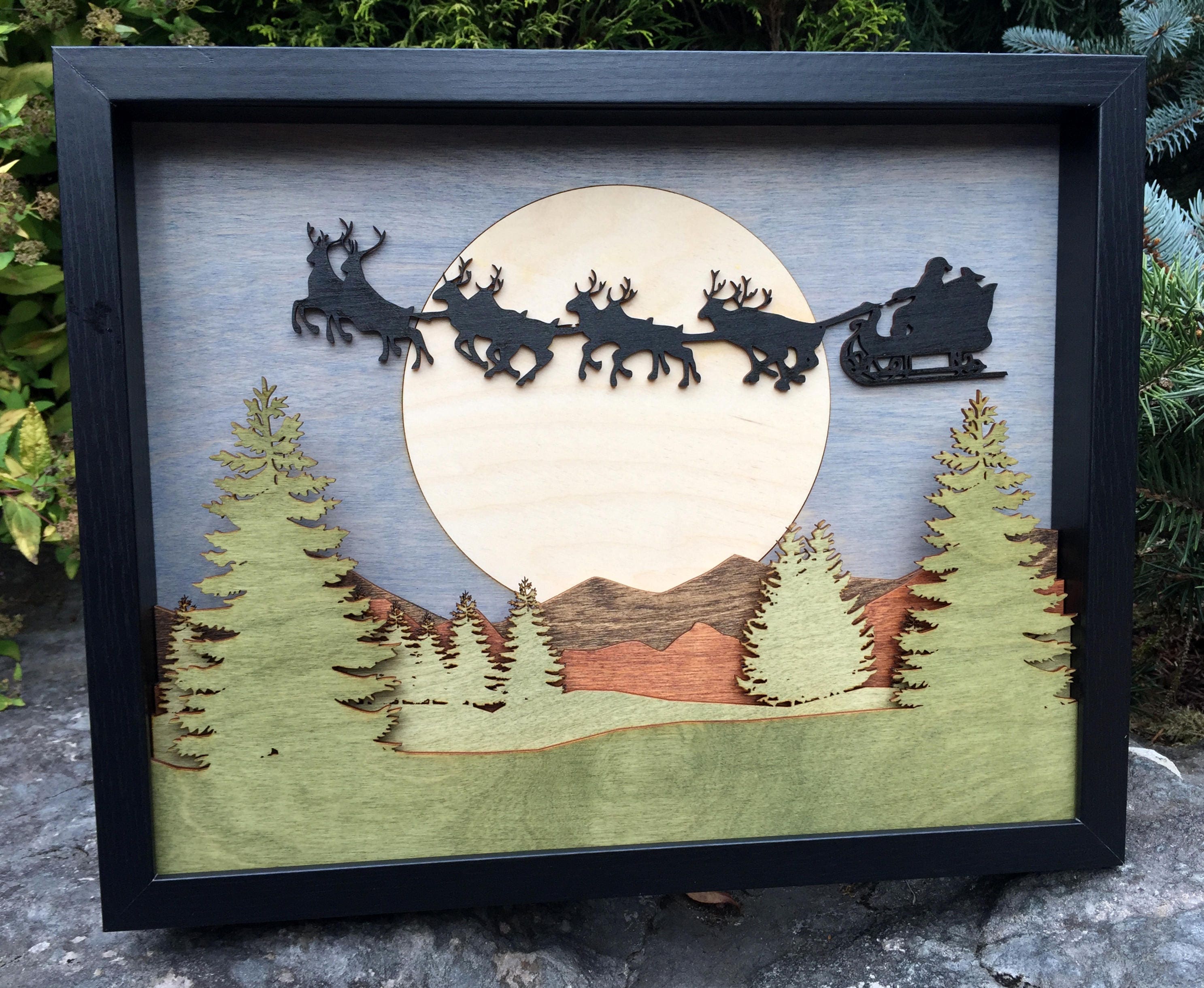 Santa Sleigh and Reindeer Christmas 3D Wood Shadow Box Scene - Etsy Canada