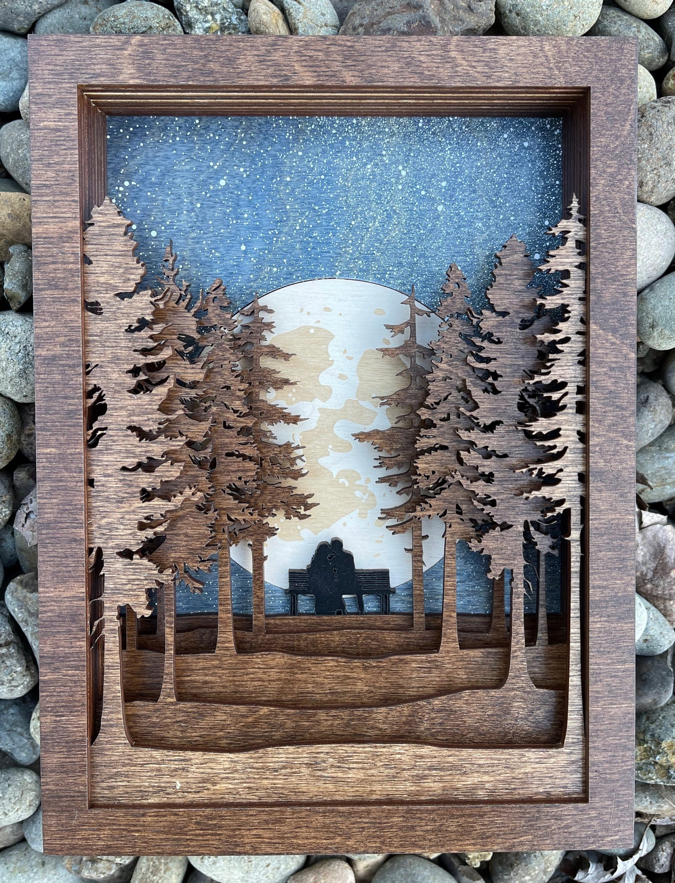 Handcrafted 3D Wood Shadow Box, Lovers in Forest Scene, Pacific ...