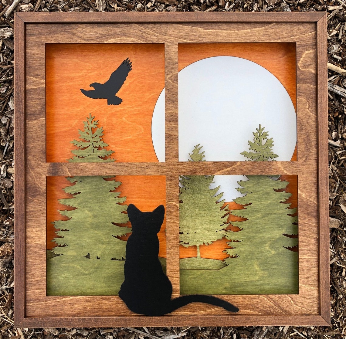 Black Cat in Window 3D Wood Shadow Box Handcrafted Scene / - Etsy