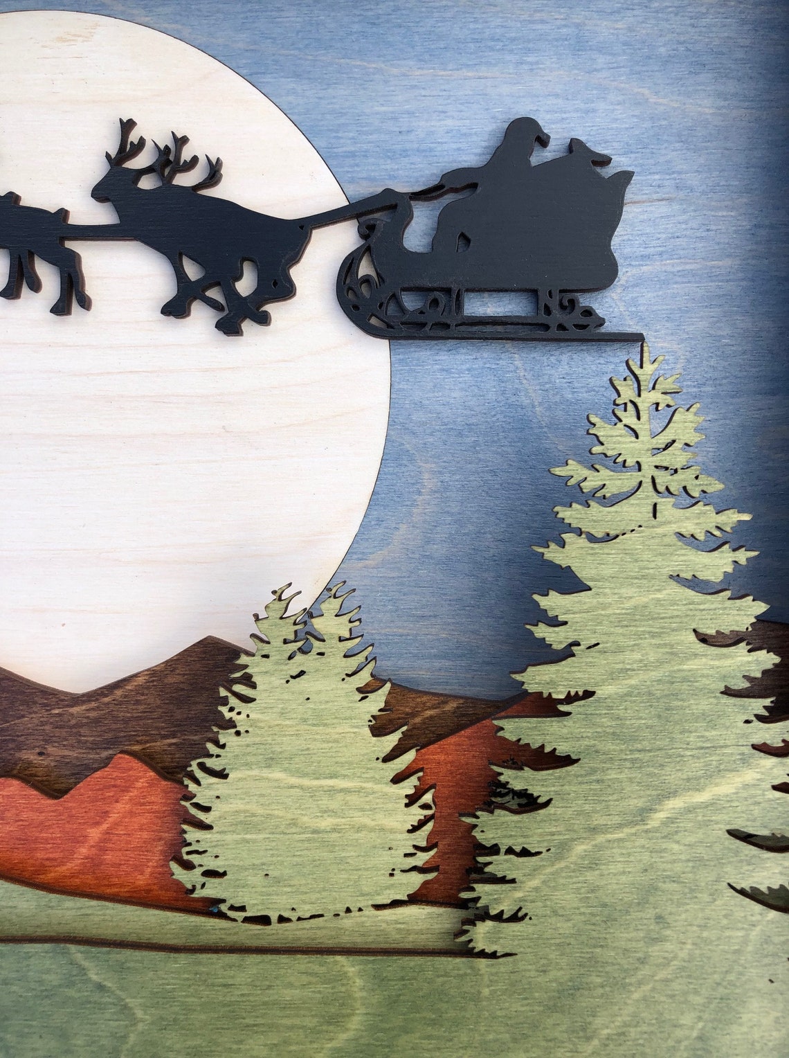 Santa Sleigh and Reindeer Christmas 3D Wood Shadow Box Scene | Etsy