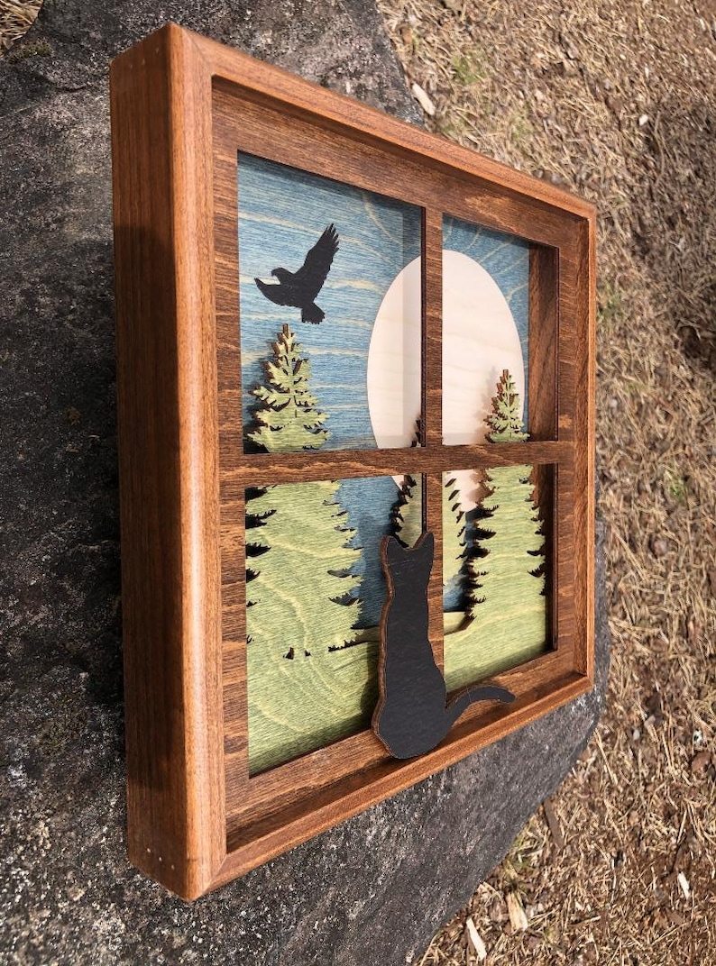 Black Cat in Window 3D Wood Shadow Box Handcrafted Scene / - Etsy