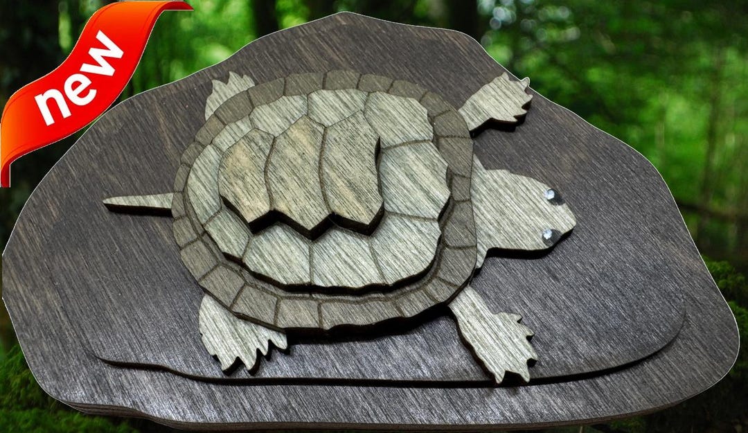 Laser Cut Turtle Sitting on a Rock, Table or Shelf Wood Etched Art - Etsy