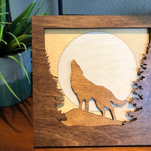 Howling Wolf in Forest 3D Shadow Box Wood Scene / Handcrafted Laser Cut ...