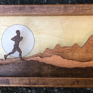 Male Runner 3D Wood Shadow Box Small Scene / Laser Cut, Inlaid / Cross ...